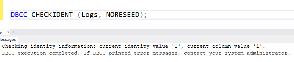 Reset Identity Value in SQL Server using DBCC CHECKIDENT